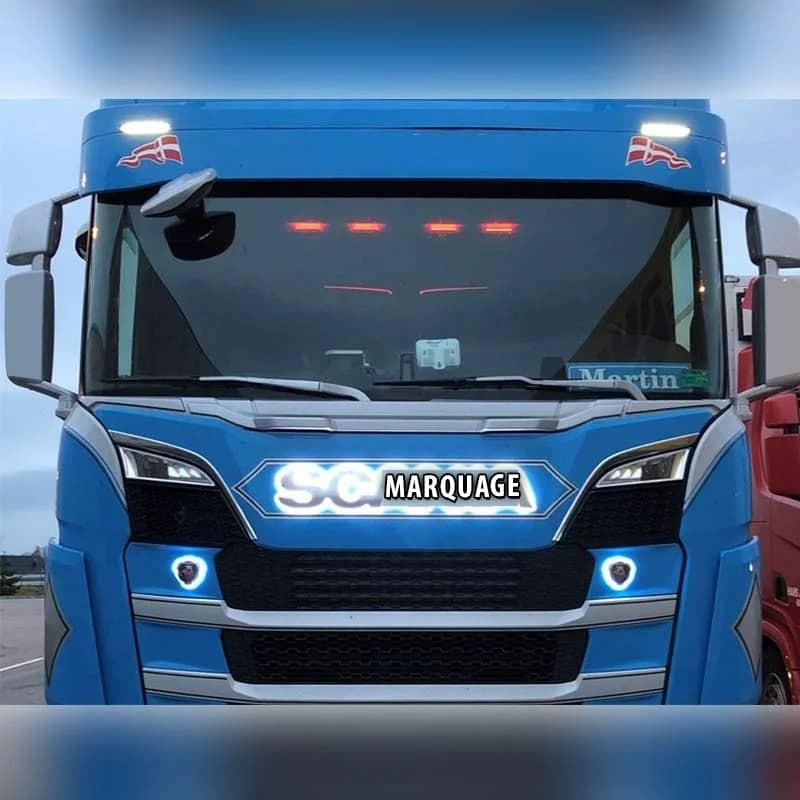 Logo lettrage Scania lumineux de Calandre blanc - Accessoire compat...